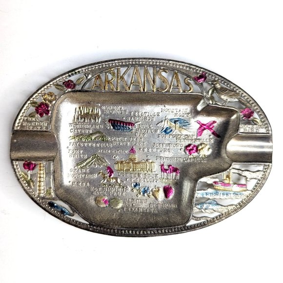 unbranded | Accents | Vintage State Arkansas Hand Painted Tin Metal Souvenir Ashtray Japan 95s ...